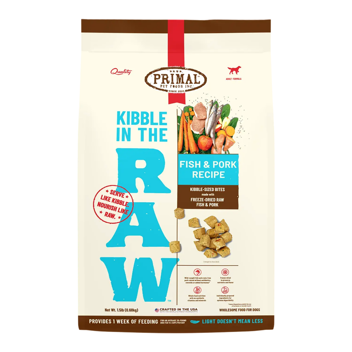 Primal Kibble in the Raw Dog Food Fish & Pork Recipe – Paws on Chicon